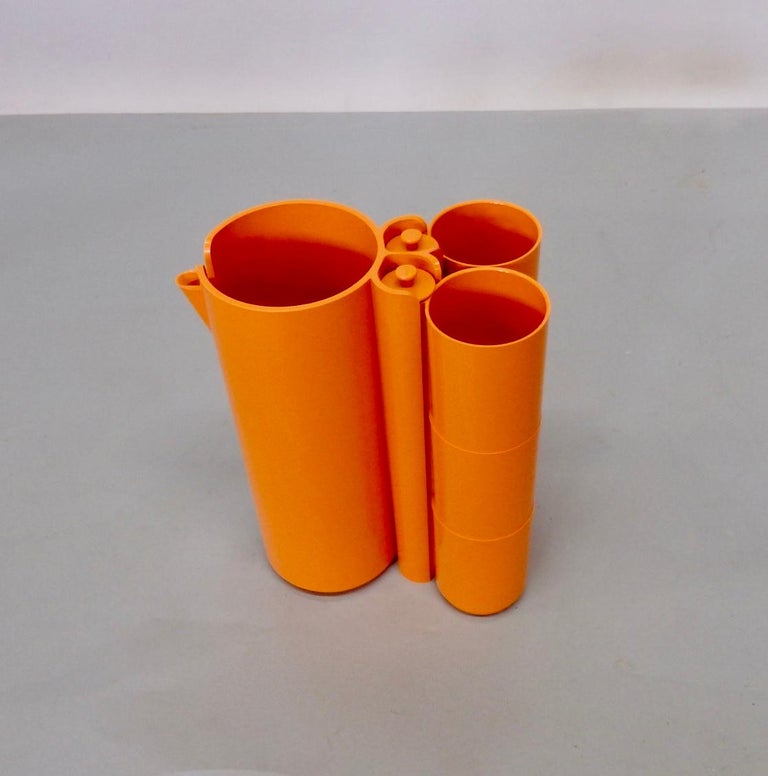 Op Pop Mod French Orange Plastic Pitcher with Cups and Stirrers ...