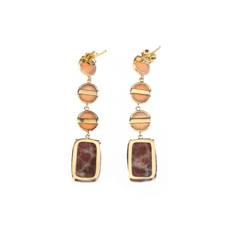 Opal 18 Karat Gold Jasper Earrings For Sale at 1stDibs