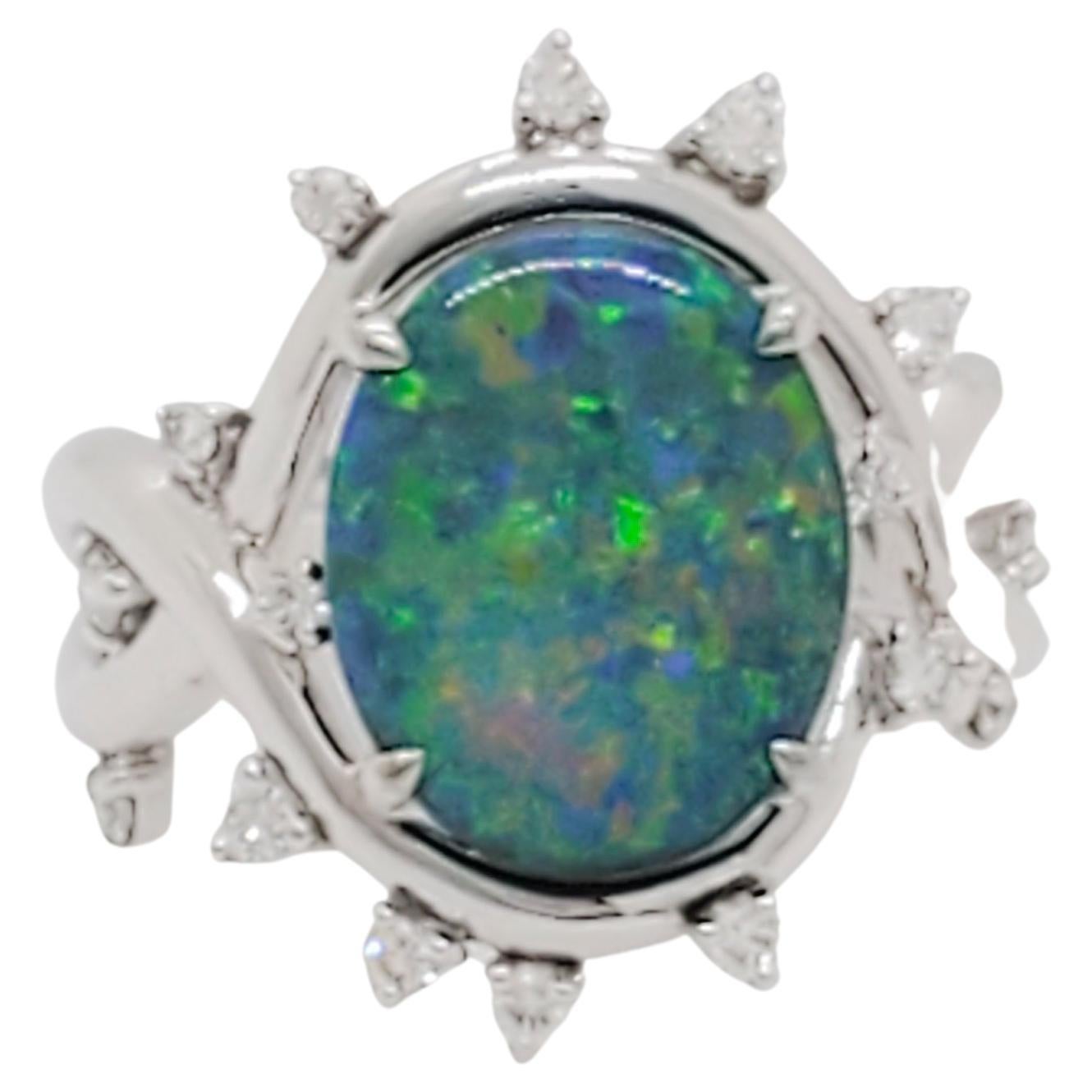 Set in 18K Gold, Ethiopian Opal, Ceylon Blue Sapphire and Diamonds Cocktail Ring at 1stDibs ...