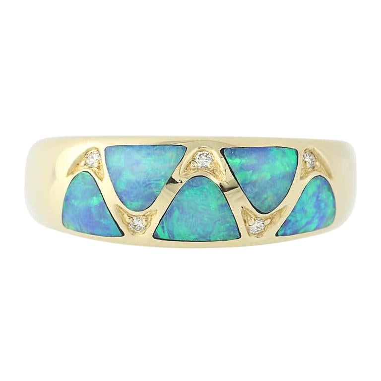 Opal and Diamond Kabana Ring, 14 Karat Yellow Gold at 1stDibs