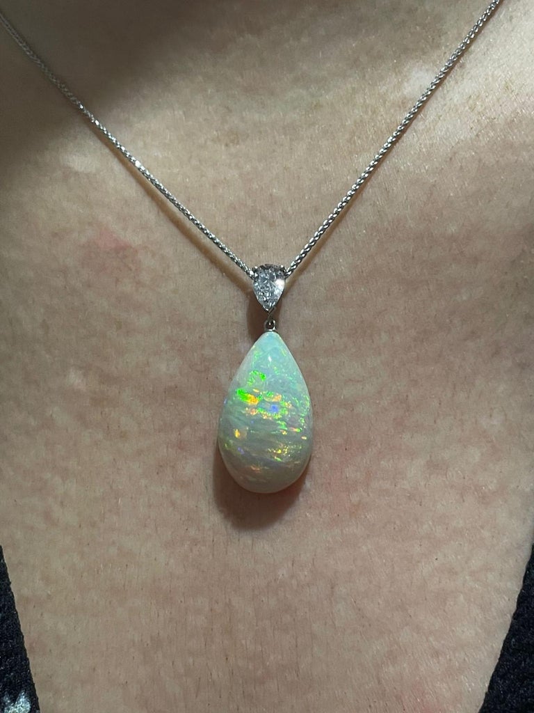 Opal and Diamond Pear Shaped Pendant For Sale at 1stDibs