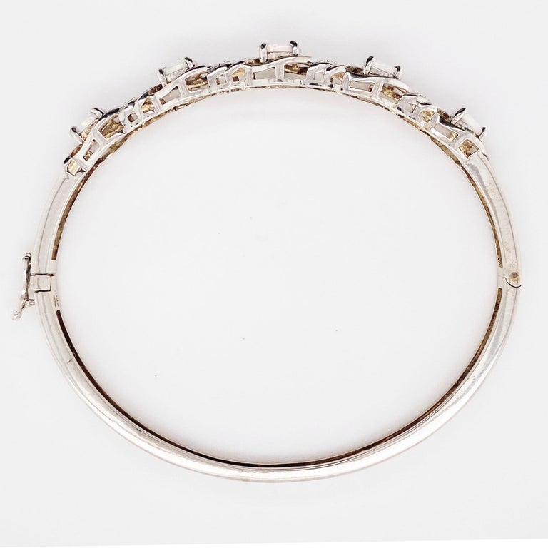 Opal Bangle Bracelet with Diamonds in Sterling Silver, Genuine Opal ...
