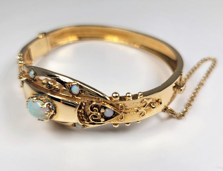 Opal Bangle in 14 Karat Gold For Sale at 1stDibs