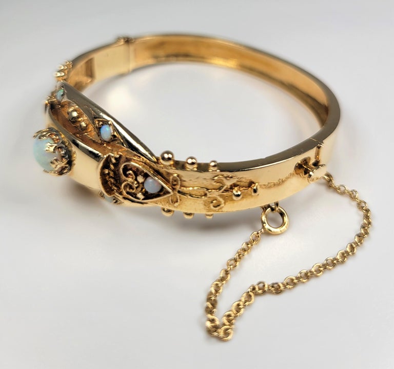 Opal Bangle in 14 Karat Gold For Sale at 1stDibs