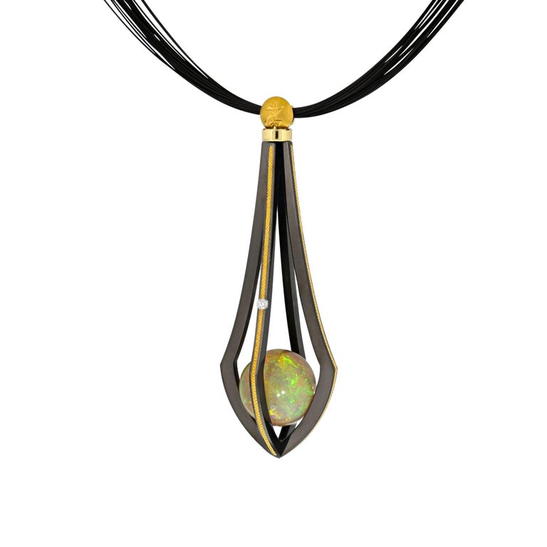 Opal Bead Cage Geometric Necklace by Zoltan David For Sale at 1stDibs