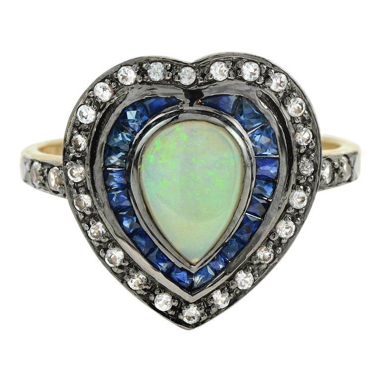 Opal Blue Sapphire White Topaz Cocktail Ring at 1stDibs | blue topaz rings
