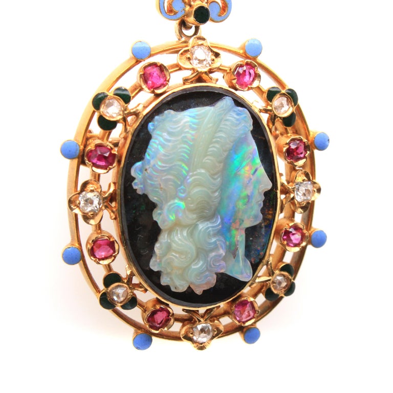 Opal Cameo Gem-Set Brooch Pendant, Wilhelm Schmidt, circa 1880s at 1stDibs