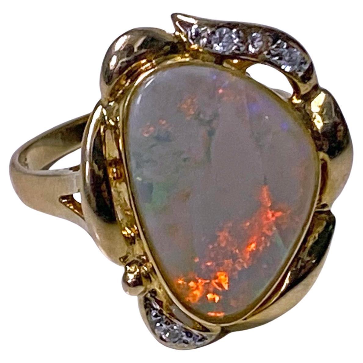 English Opal Diamond Gold Ring circa 1900 at 1stDibs