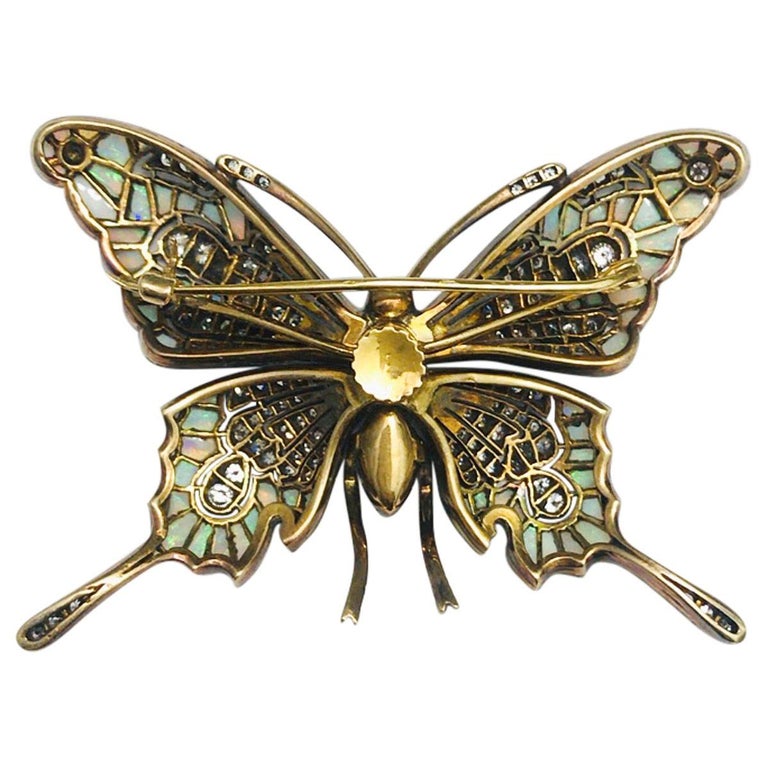 Opal, Diamond and Gold Butterfly Pin For Sale at 1stDibs