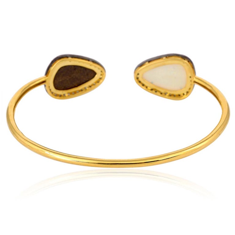 Opal Diamond Open Bangle Bracelet For Sale at 1stDibs