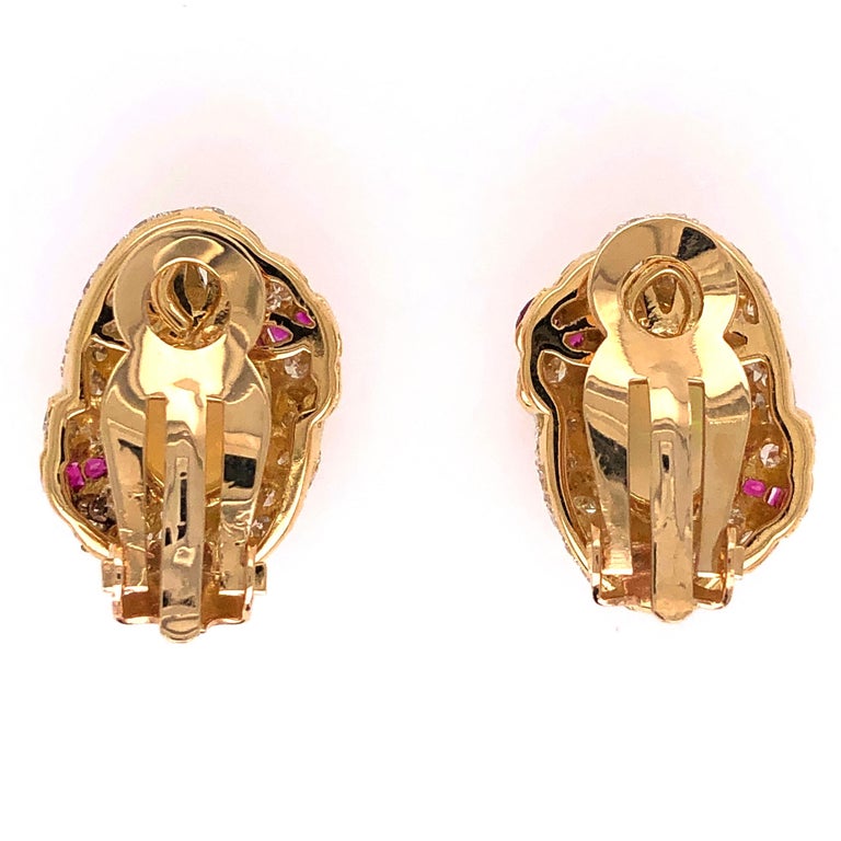 Opal Diamond Ruby French Clip Gold Earrings Estate Fine Jewelry For ...