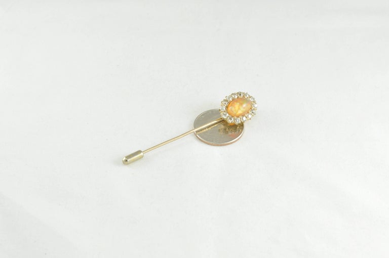 Vintage Opal Diamond Yellow Gold Hat Pin at 1stDibs