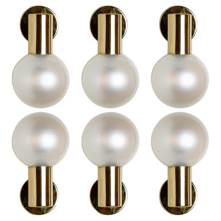 Opal Glass and Brass Wall Lights by Glashütte Limburg, 1970s For Sale ...