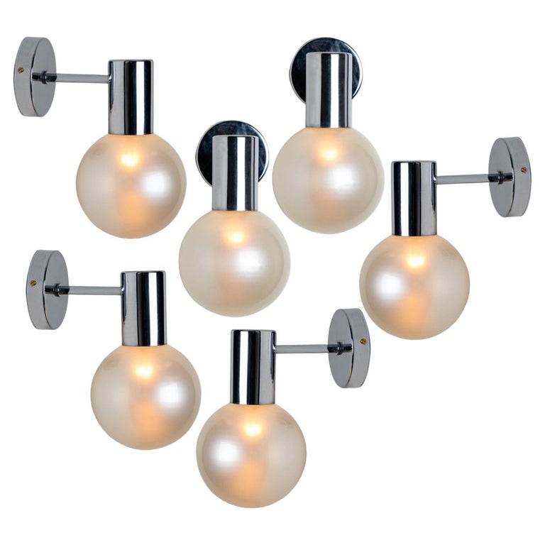 Opal Glass and Chrome Wall Lights by Glashütte Limburg, 1970s For Sale ...