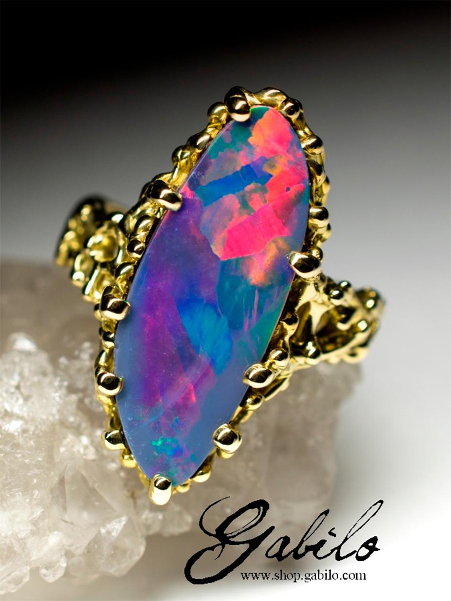 Opal Gold Ring Polychrome Gem Natural Harlequin Opal Unisex For Sale at ...
