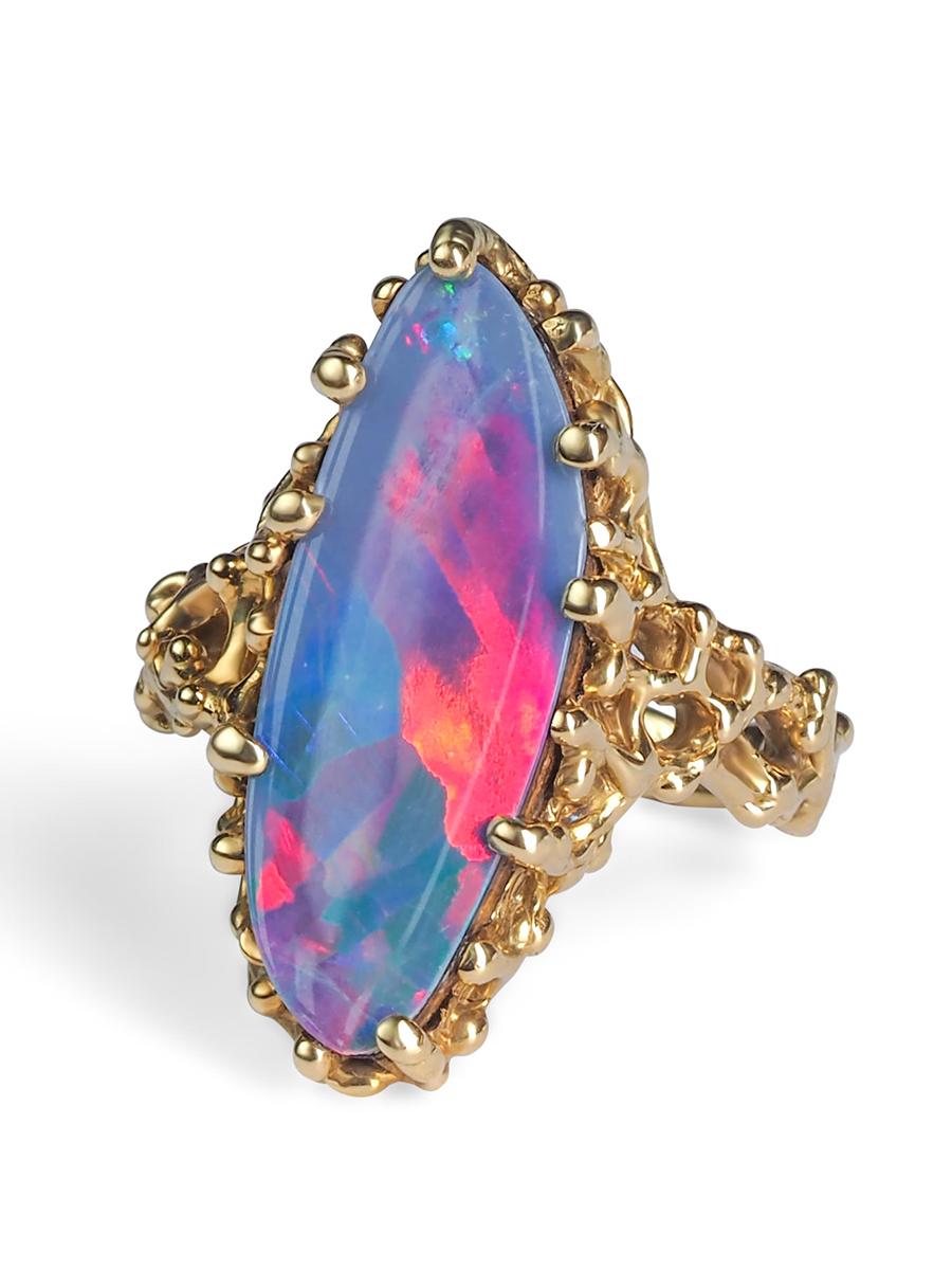 Opal Gold Ring Polychrome Gem Natural Harlequin Opal Unisex For Sale at ...