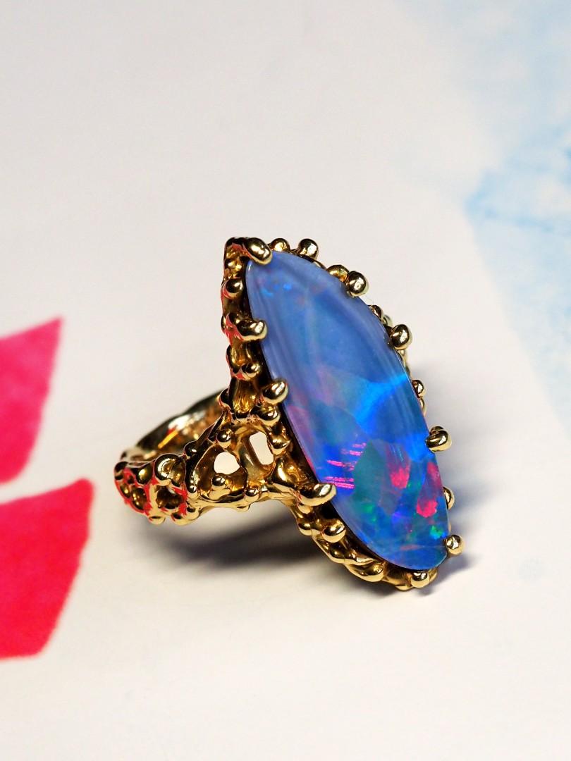 Opal Gold Ring Polychrome Gem Natural Harlequin Opal Unisex For Sale at ...