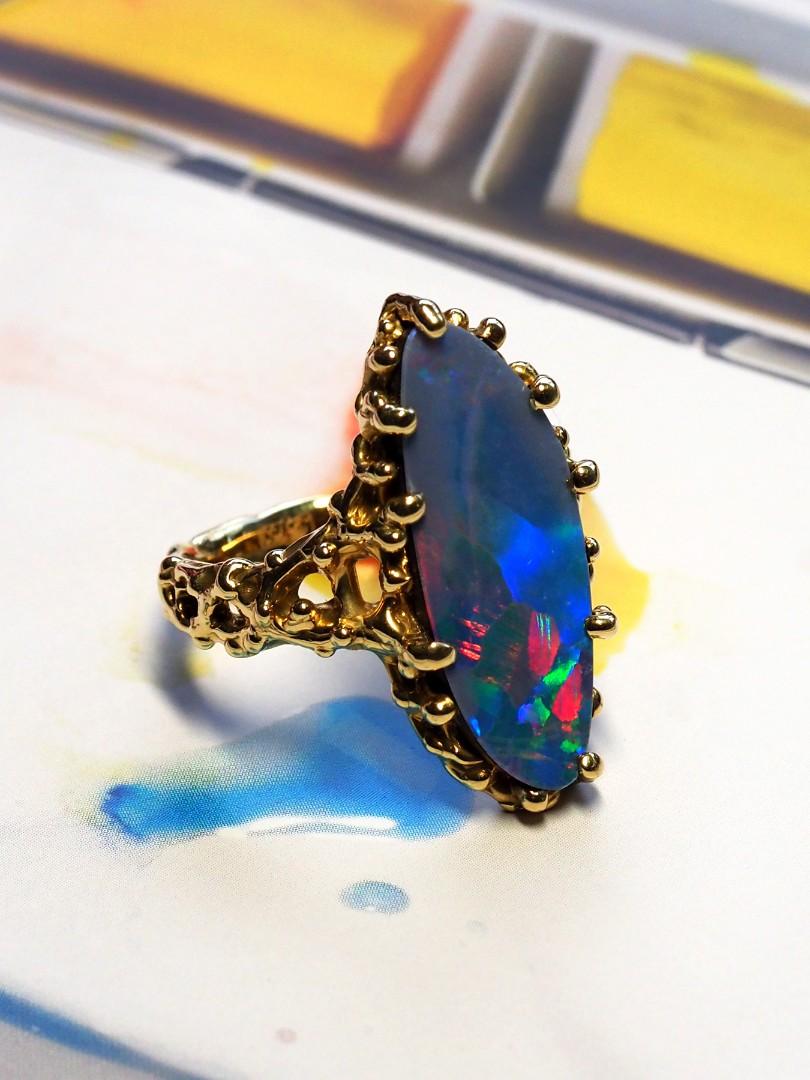 Opal Gold Ring Polychrome Gem Natural Harlequin Opal Unisex For Sale at ...