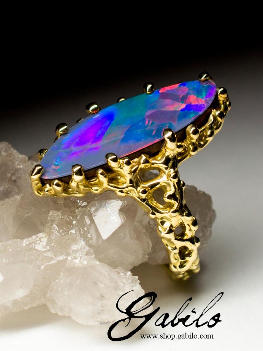 Opal Gold Ring Polychrome Gem Natural Harlequin Opal Unisex For Sale at ...