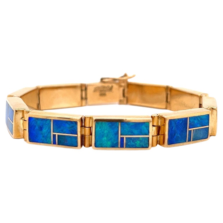 Opal Inlay 14 kt Gold Bracelet at 1stDibs