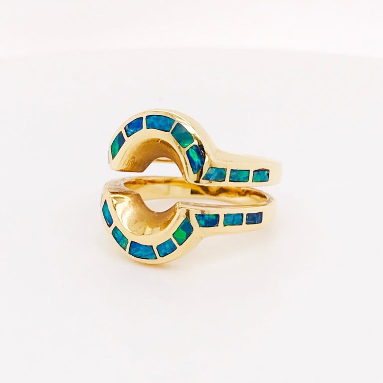 Opal Inlay 14 Karat Yellow Gold Ring Enhancer, Estate Ring Guard at ...