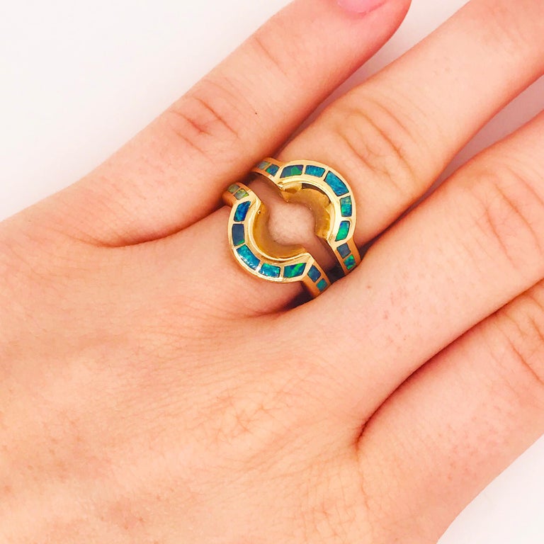 Opal Inlay 14 Karat Yellow Gold Ring Enhancer, Estate Ring Guard at ...