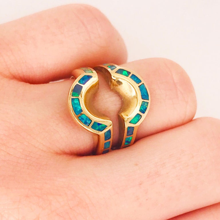 Opal Inlay 14 Karat Yellow Gold Ring Enhancer, Estate Ring Guard at ...