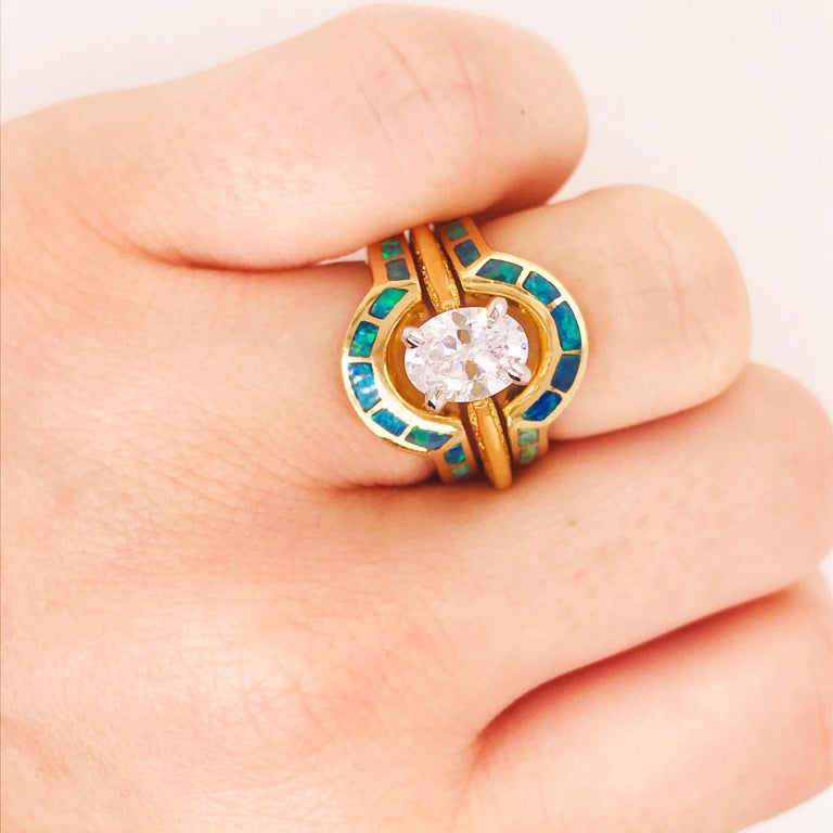 Opal Inlay 14 Karat Yellow Gold Ring Enhancer, Estate Ring Guard at ...