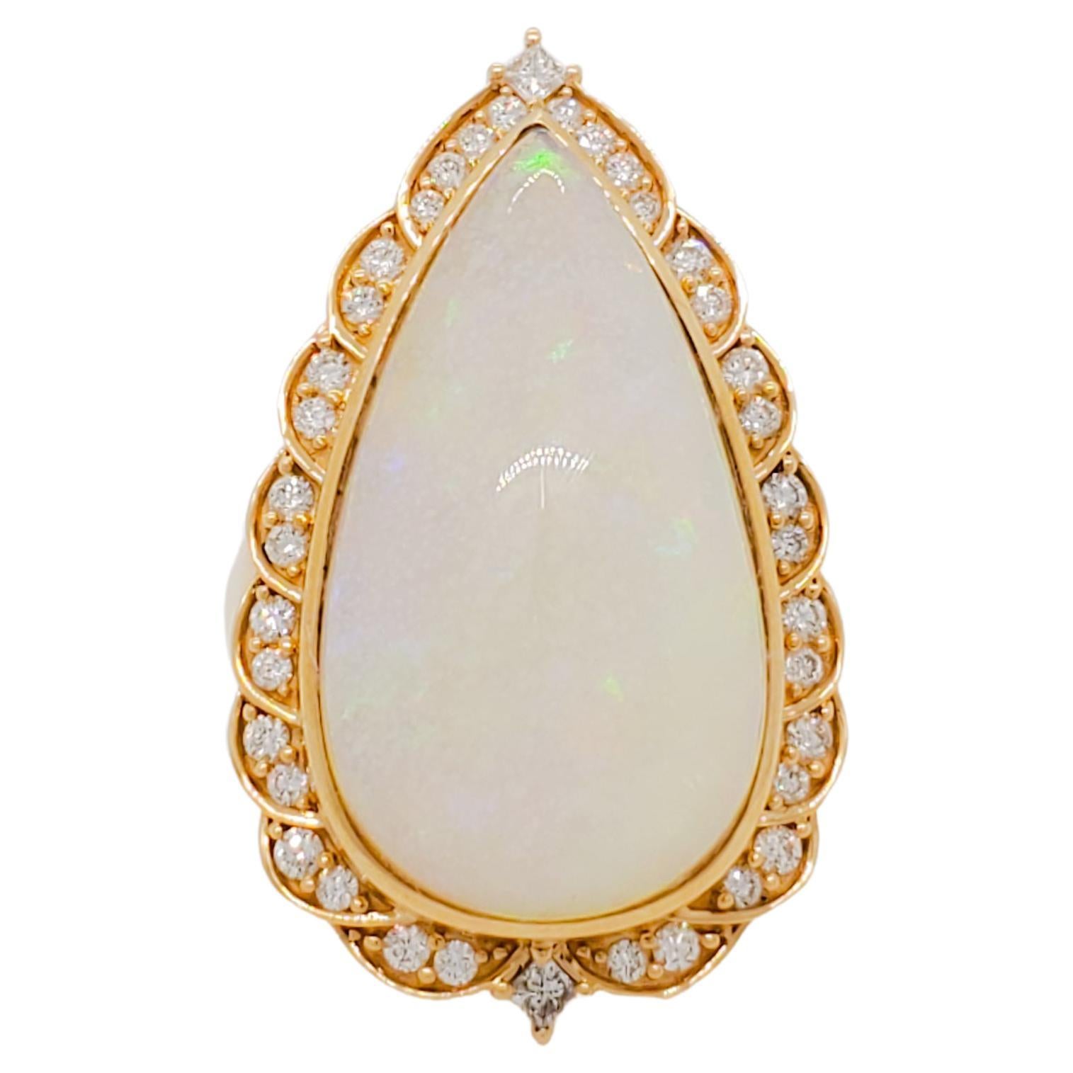 White Gold Diamond Pear Shaped Opal Ring at 1stDibs