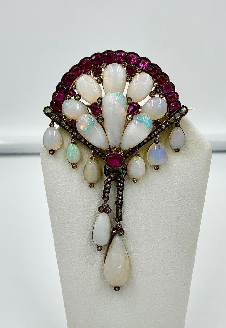 Opal Pink Sapphire Rose Cut Diamond Antique Victorian Brooch For Sale ...
