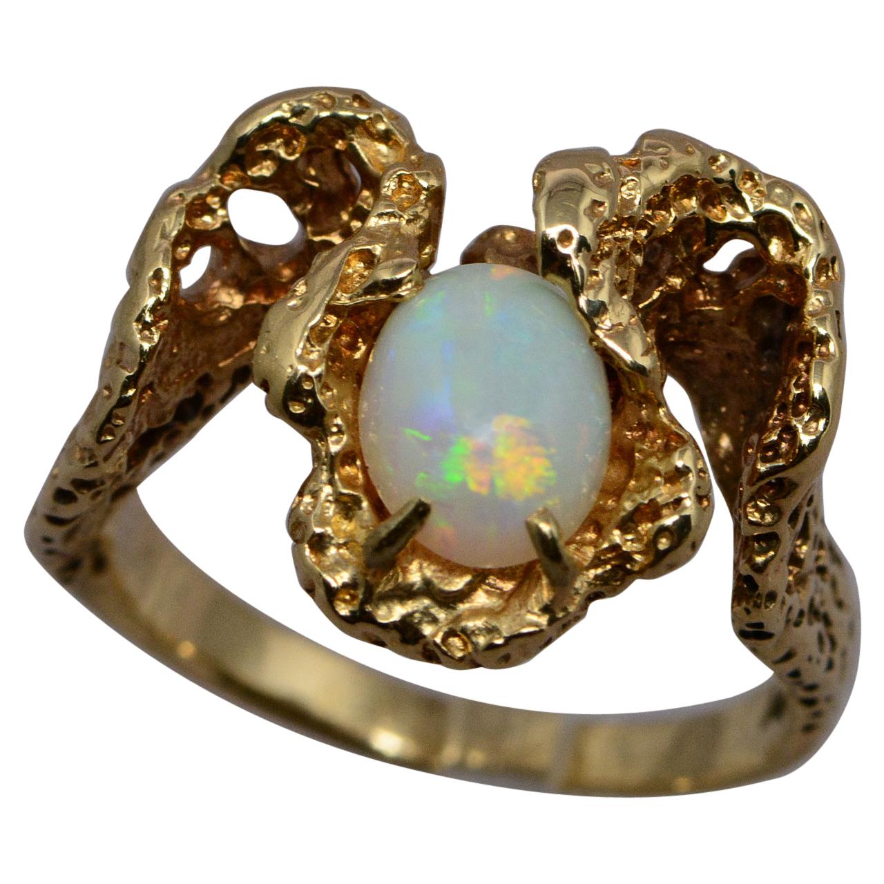Opal Freeform Style 14 Karat Yellow Gold Ring For Sale at 1stDibs