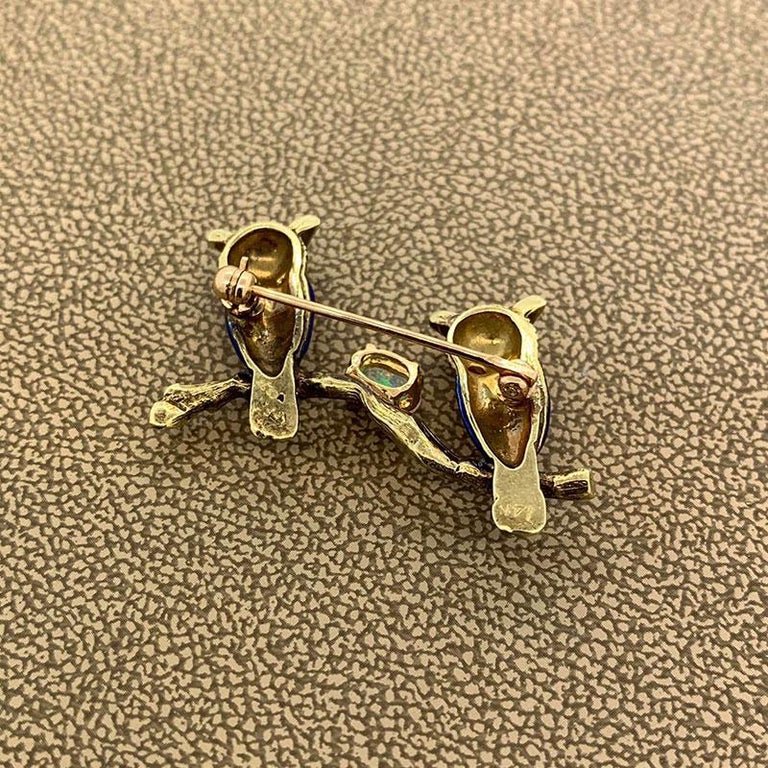 Opal Ruby Enamel Owl Gold Pin-Brooch For Sale (Free Shipping) at 1stDibs