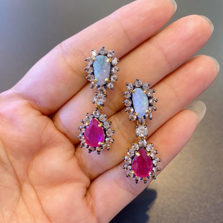 Bochic “Capri” Opal, Ruby and White Topaz Drop and 22k Pink Gold and ...