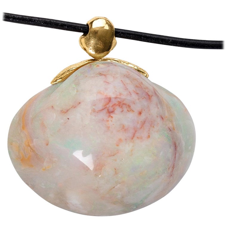 Opal Shell 18 Karat Pendant Australian Opal Fossil Shell 18 Karat ...