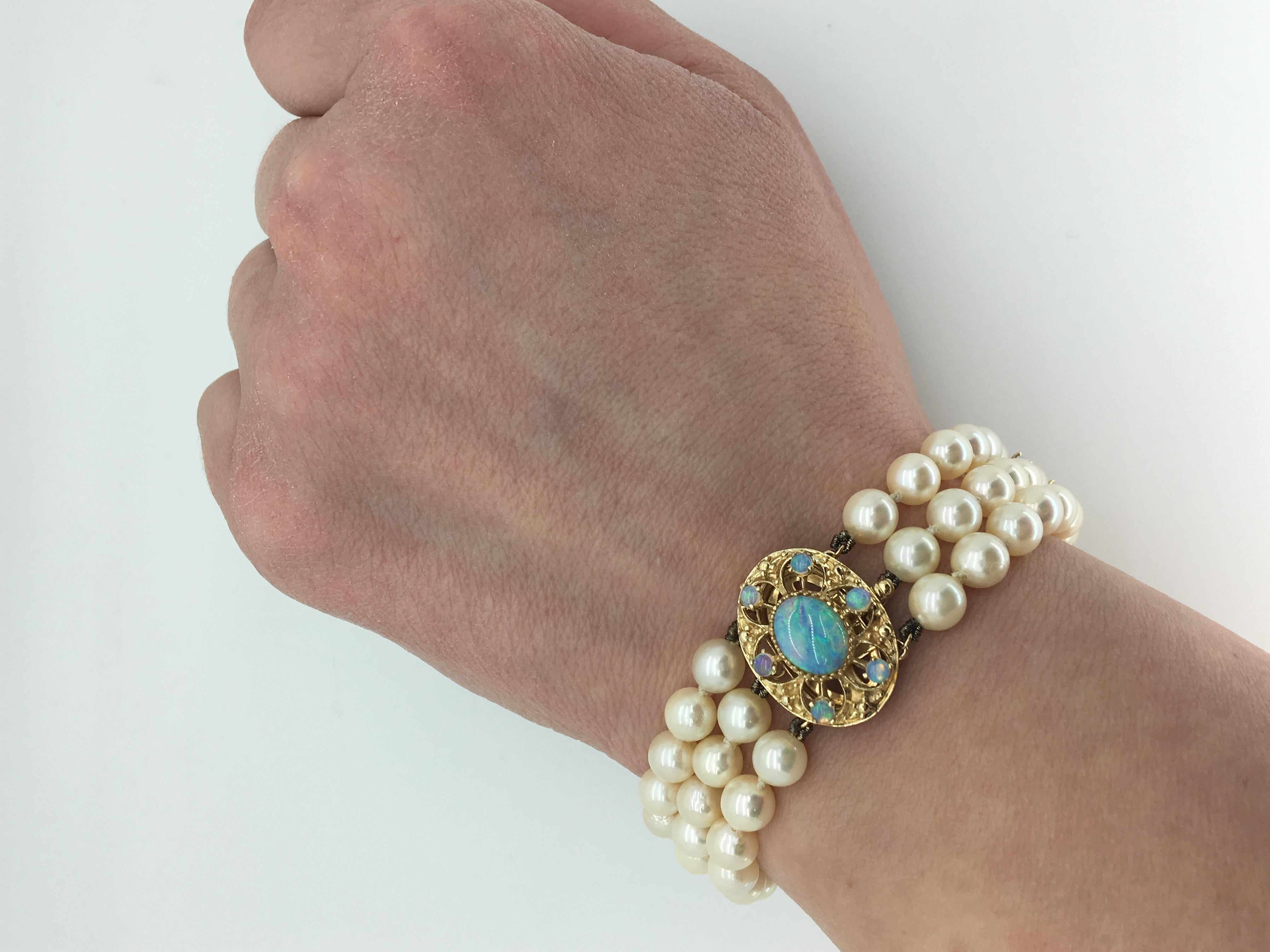 Opal Three-Strand Pearl Bracelet at 1stDibs