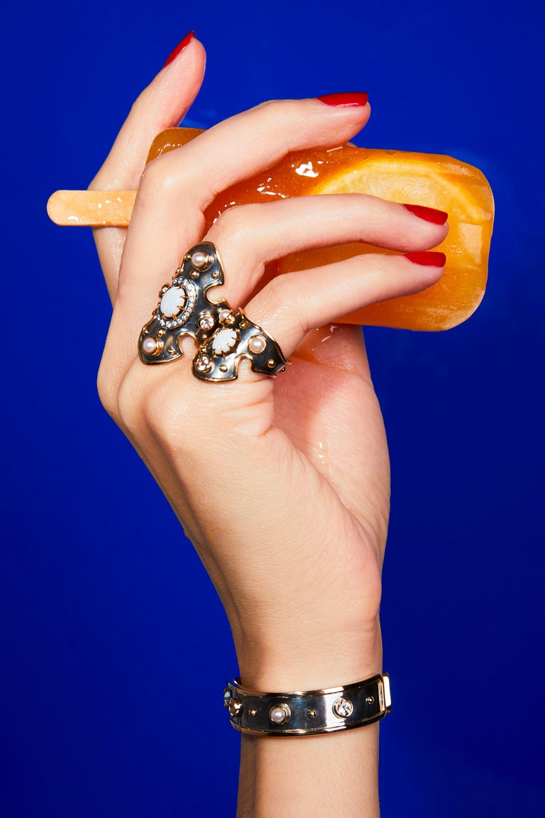 Opal, Topaz and Akoya Pearls Blason Ring in 18k Yellow Gold by Elie Top ...