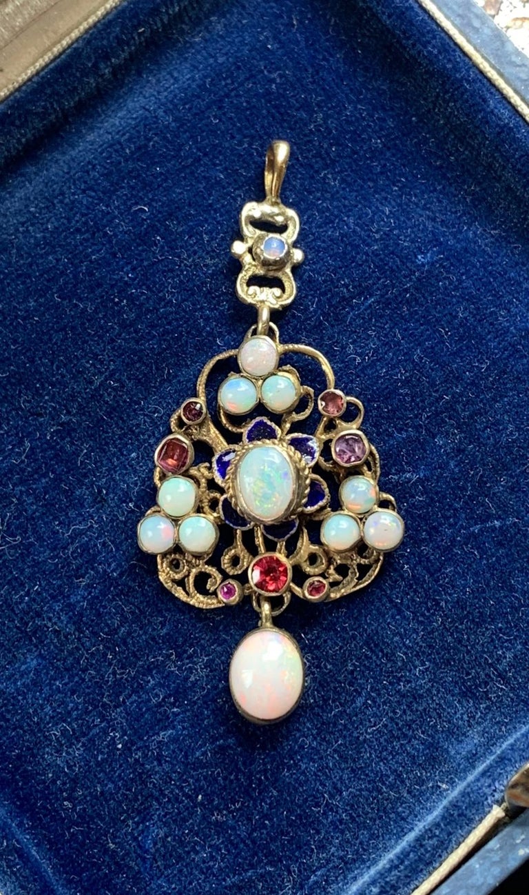Opal Tourmaline Enamel Pendant Necklace Austro-Hungarian Renaissance ...