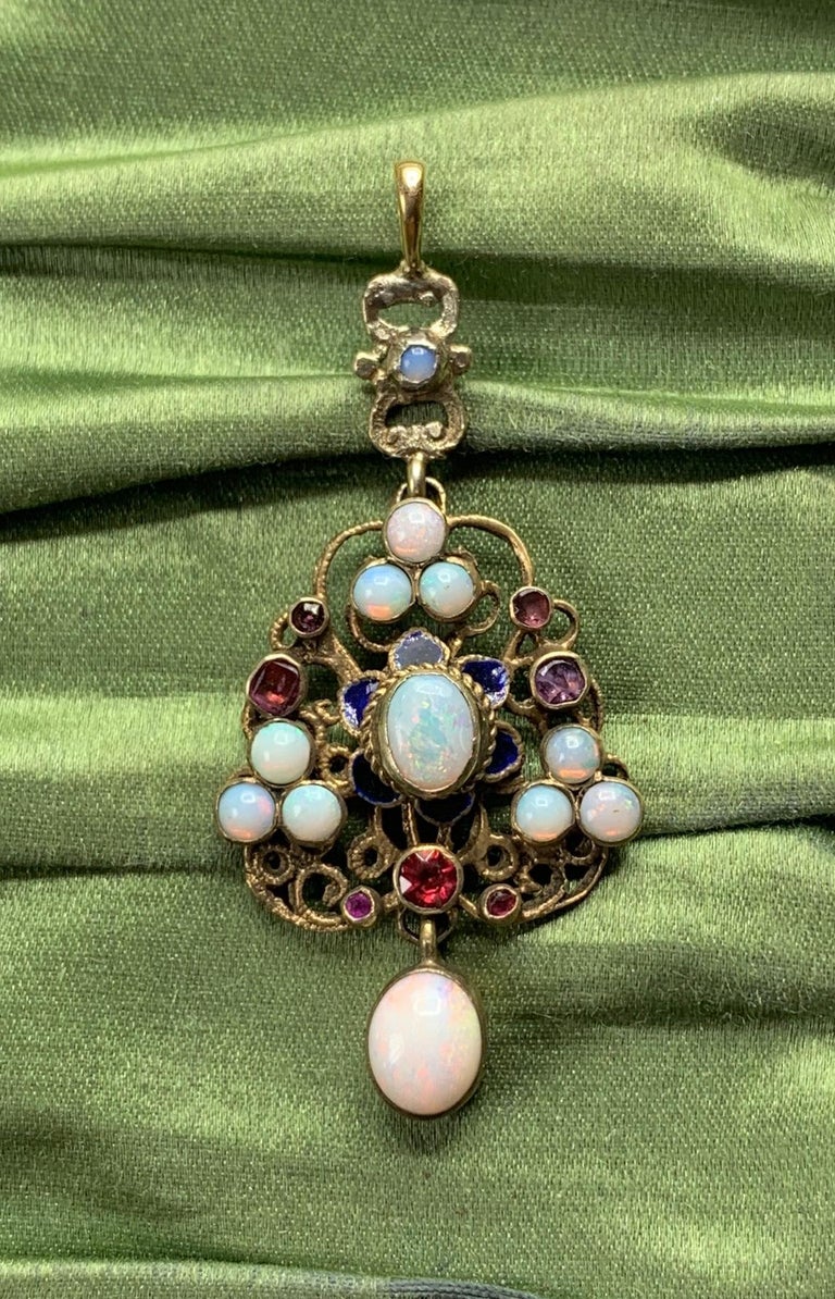 Opal Tourmaline Enamel Pendant Necklace Austro-Hungarian Renaissance ...