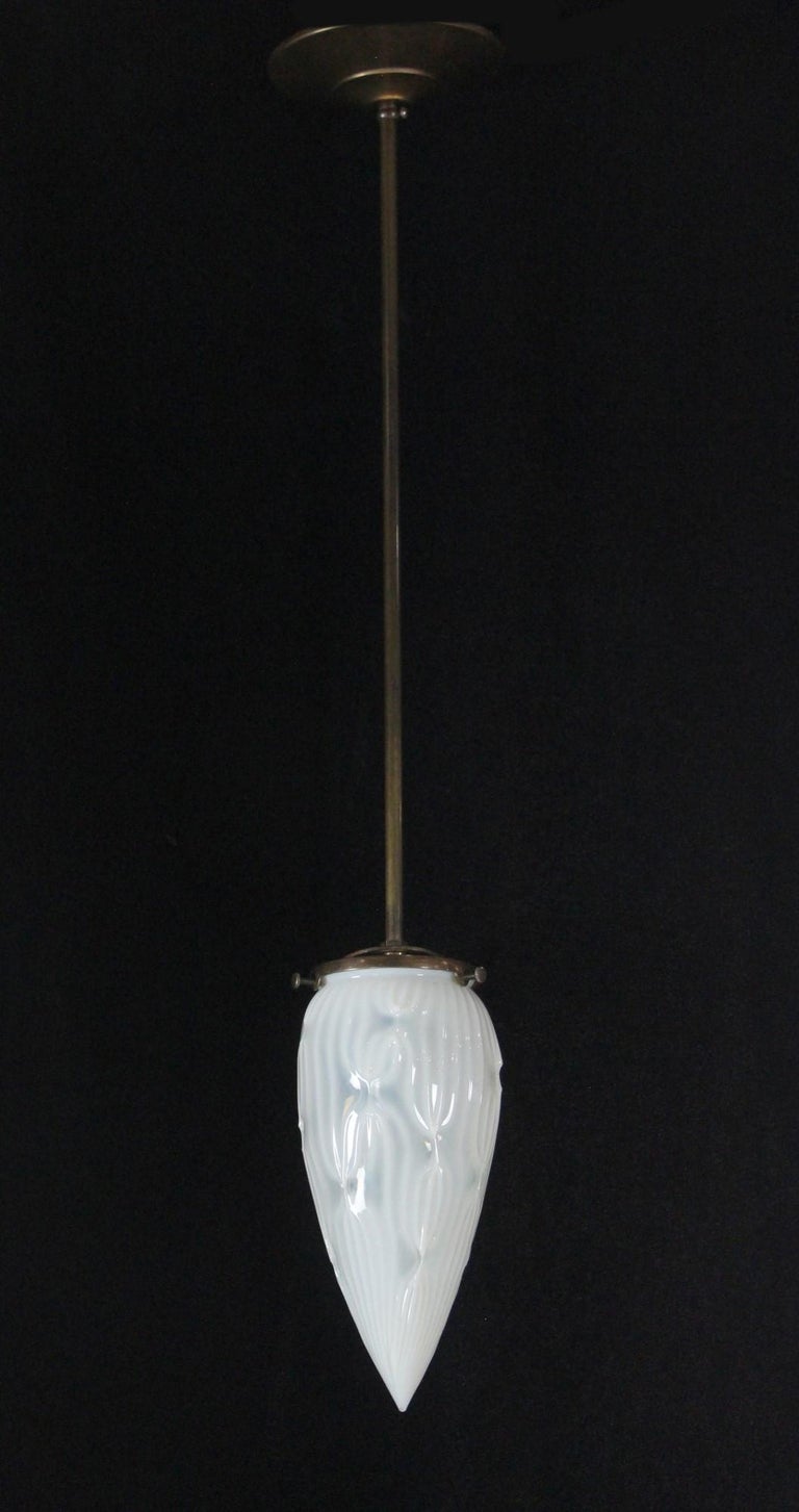 Opalescent Glass Cone Shade Pendant Light Brass Hardware For Sale at ...