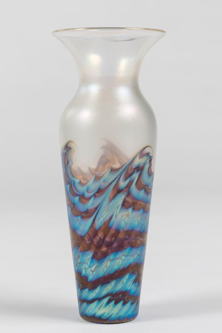 Opalescent Wave Pattern Art Glass Vase, Lundberg Studios of California ...