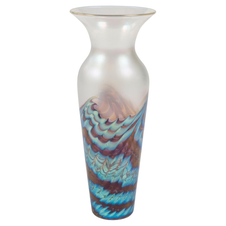 Opalescent Wave Pattern Art Glass Vase, Lundberg Studios of California ...