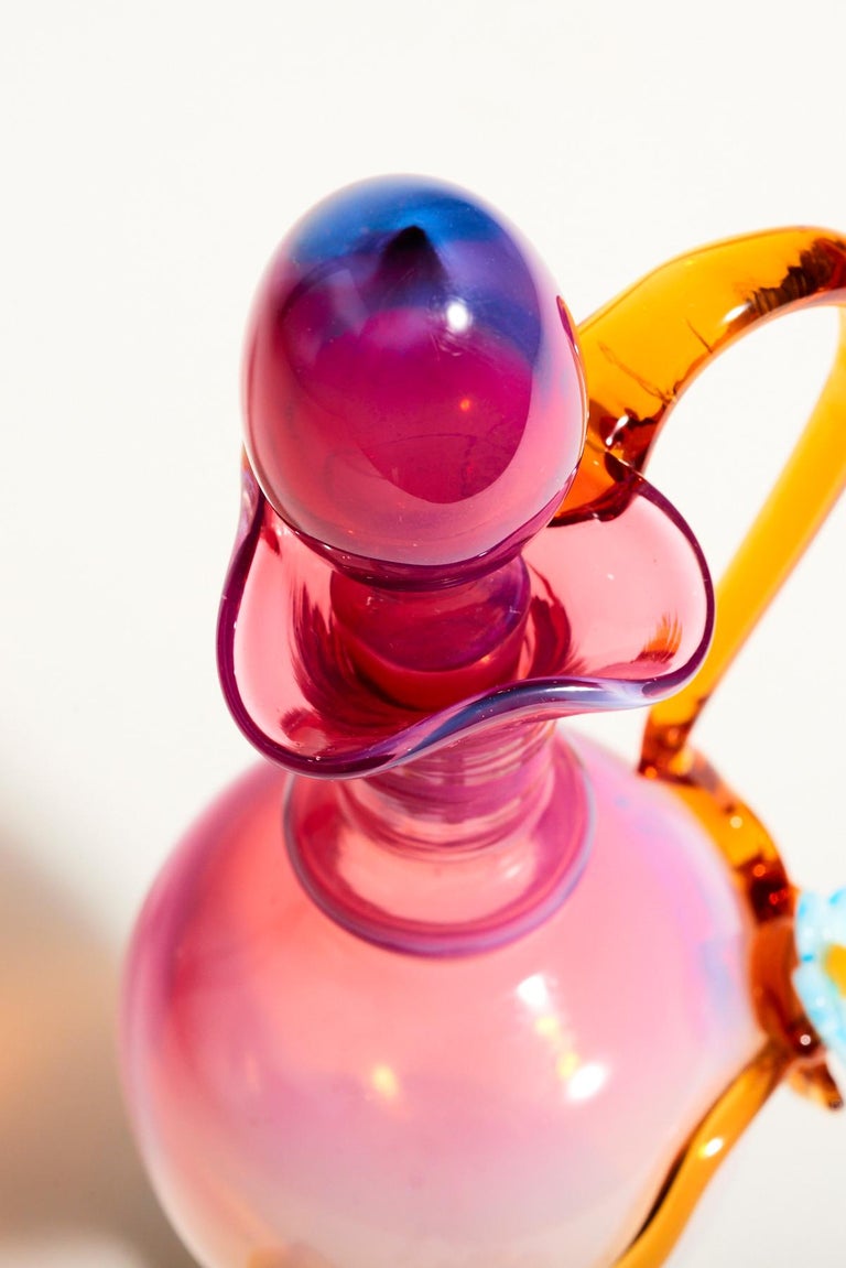 Opalescent White/Cranberry Art Glass Cruet For Sale at 1stDibs