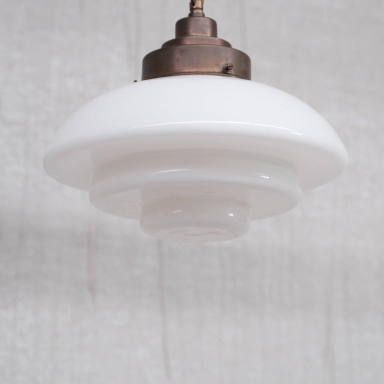 Opaline and Brass Midcentury Pendant Light For Sale at 1stDibs