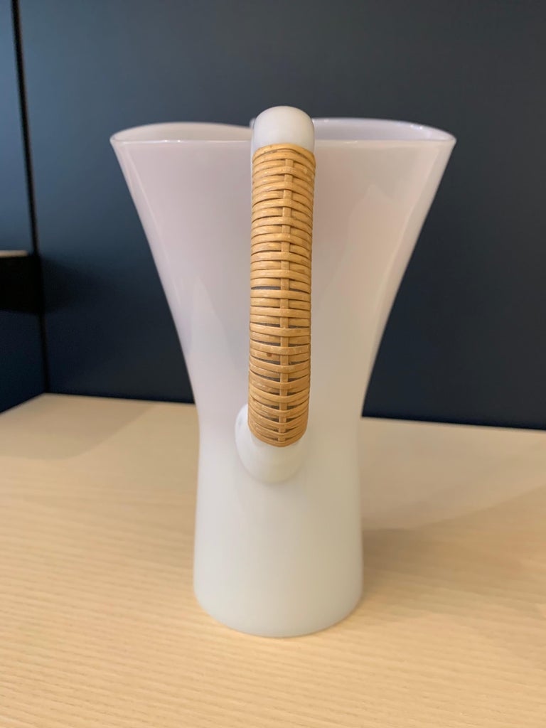 Opaline and Cane Glass Pitcher by Jacob Eiler Bang, 1957, Kastrup For ...