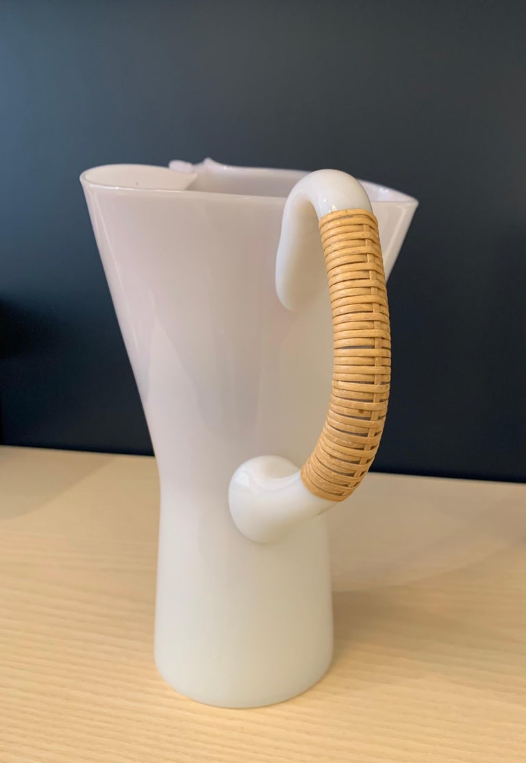 Opaline and Cane Glass Pitcher by Jacob Eiler Bang, 1957, Kastrup For ...