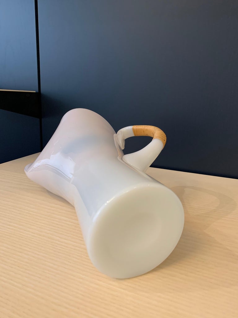 Opaline and Cane Glass Pitcher by Jacob Eiler Bang, 1957, Kastrup For ...