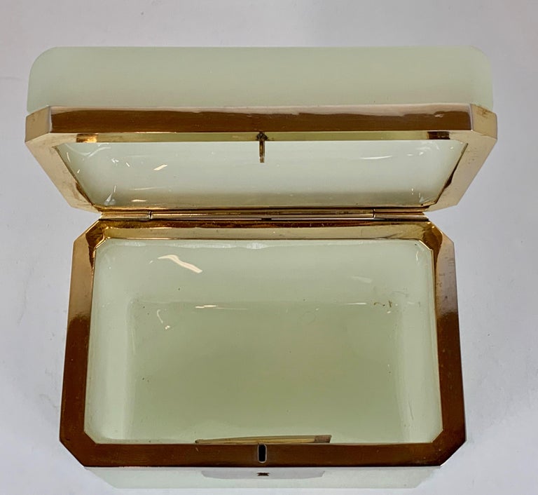French Hinged Celadon Opaline Glass Box with Gilt Frame and Key at ...