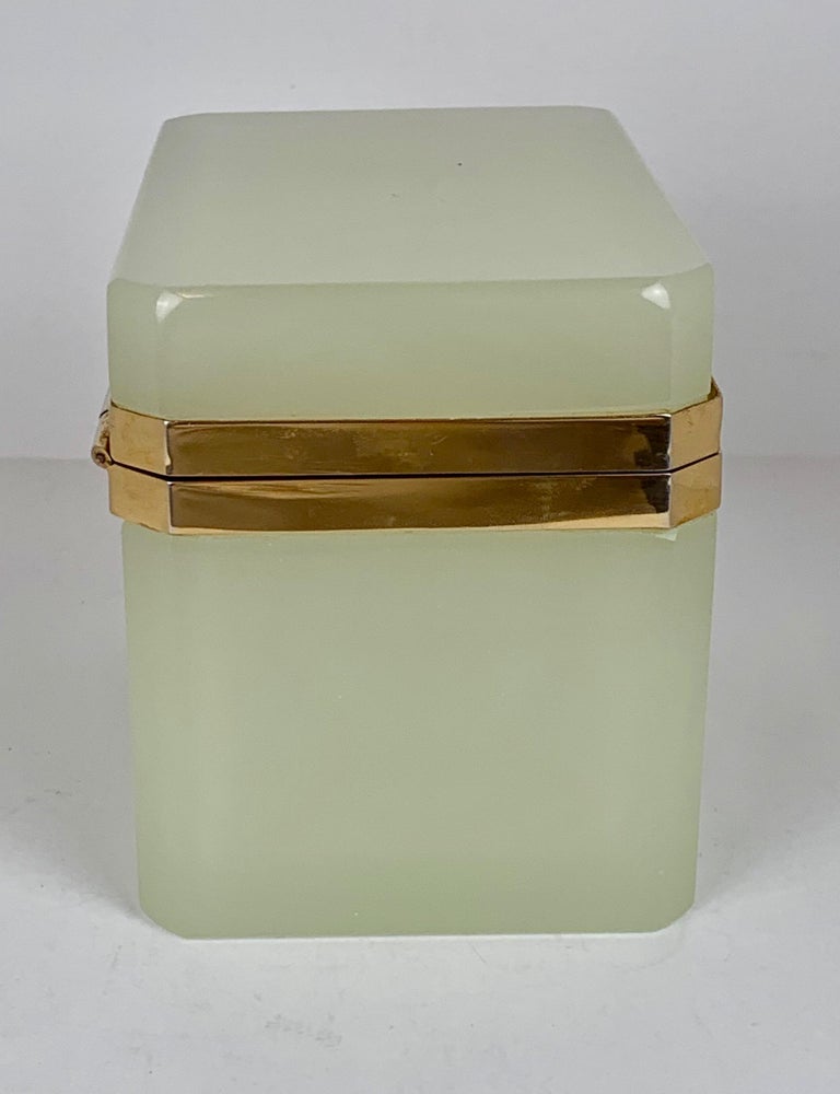 French Hinged Celadon Opaline Glass Box with Gilt Frame and Key at ...
