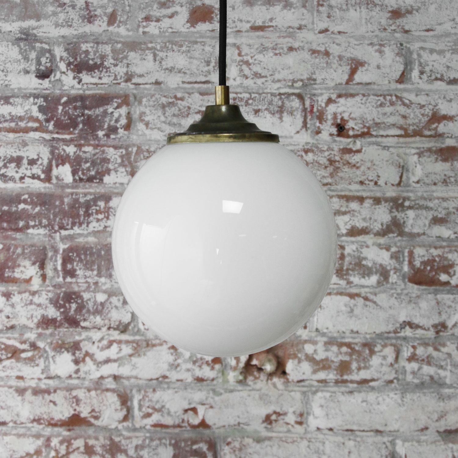 Opaline Glass Vintage European Globe Brass Top Pendant Lights For Sale ...