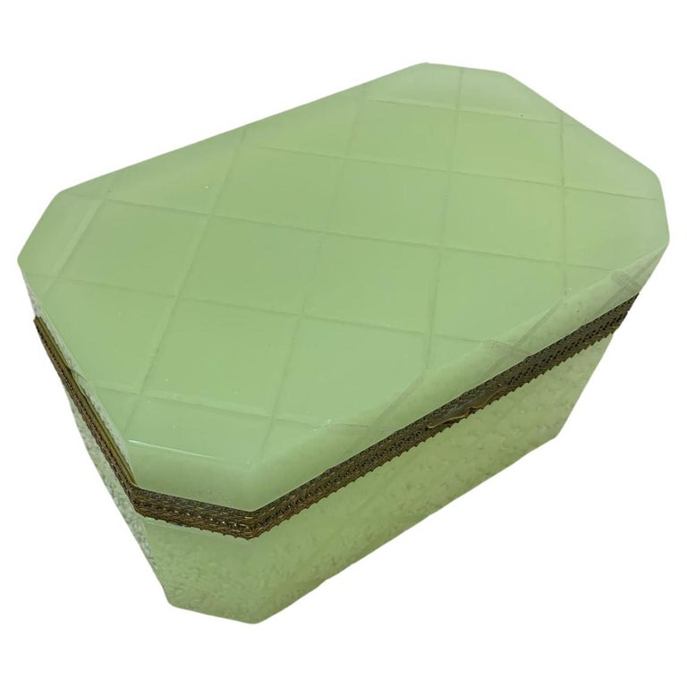 Opaline Lime Green Box with Gilt Bronze Motif, Circa 1850 at 1stDibs